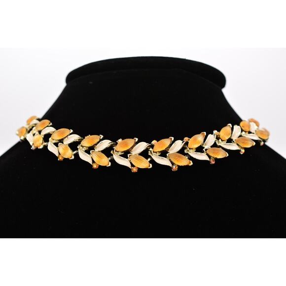 BSK | Jewelry | Bsk Vintage Fall Leaf Choker Necklace Lucite Orange Crystal Signed 95s Bint ...